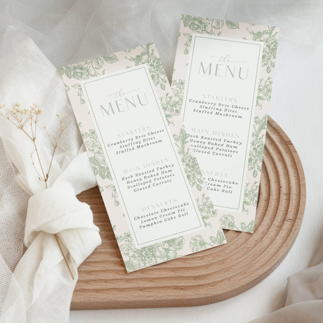 Editable 4x9 Inch Menu Card Template Summer Wedding Event Customizable ...