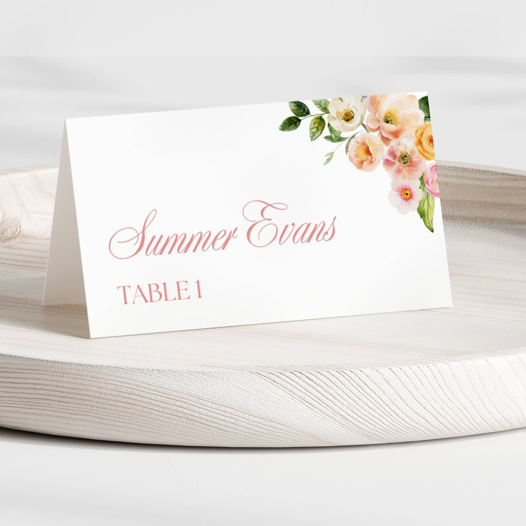 Floral Bridal Shower Name Card Template Printable Place Card Template ...