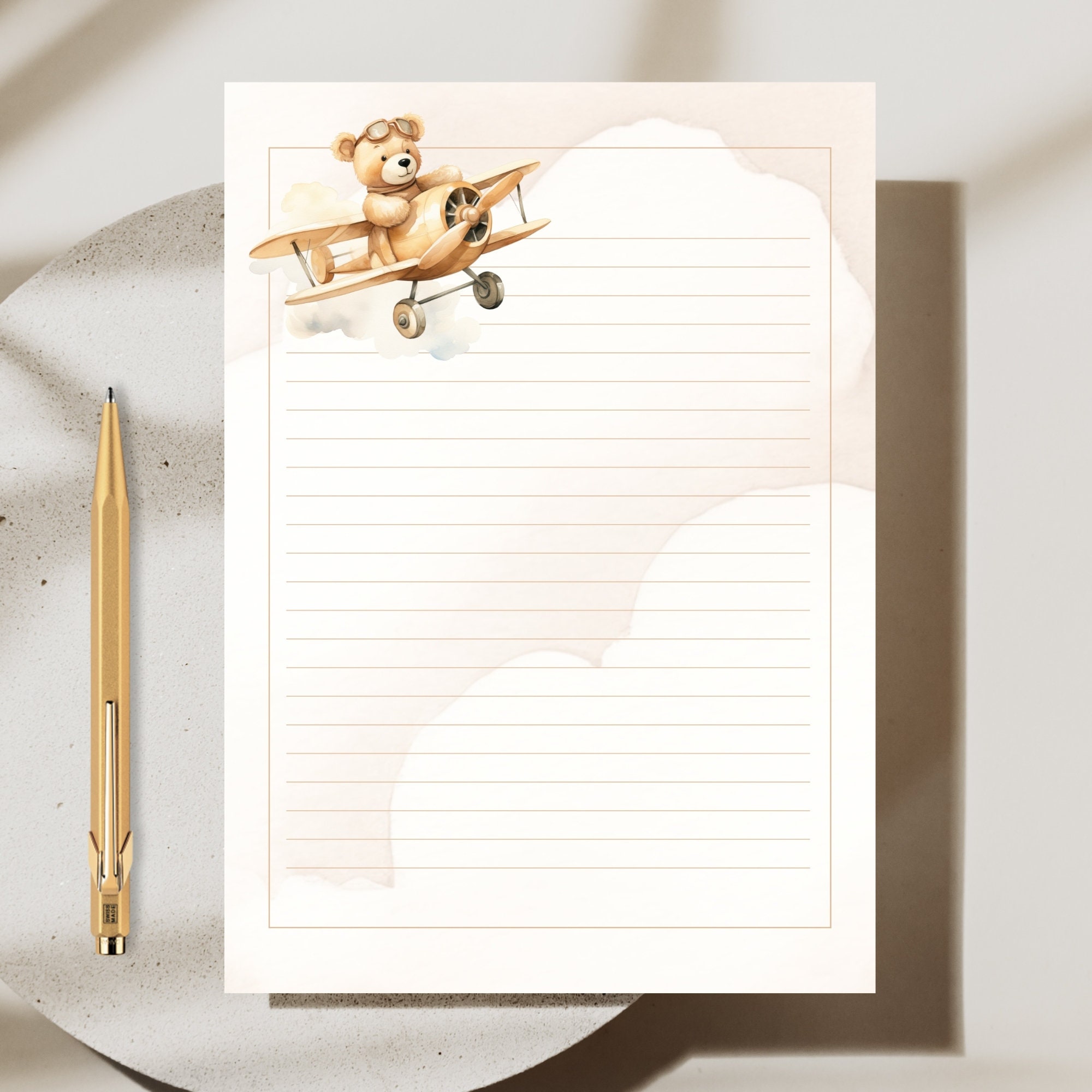 Cute Teddy Bear Printable Stationary Lined Paper Letter Writing Paper ...