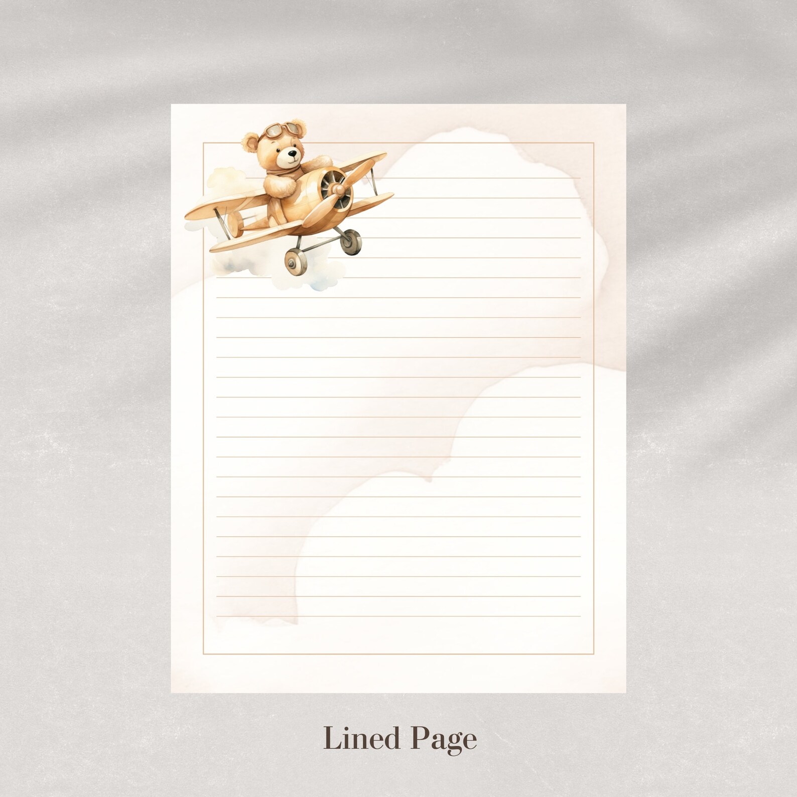Cute Teddy Bear Printable Stationary Lined Paper Letter Writing Paper ...