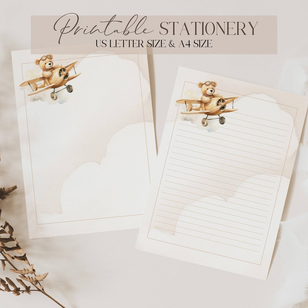 Cute Teddy Bear Printable Stationary Lined Paper Letter Writing Paper ...