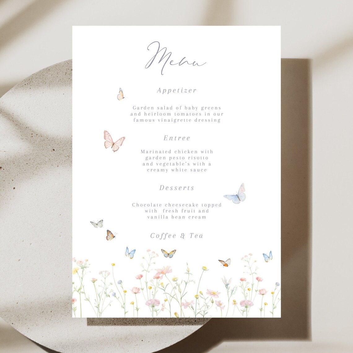 Downloadable Menu Card, Downloadable Floral Menu, Bridal Shower Menu ...