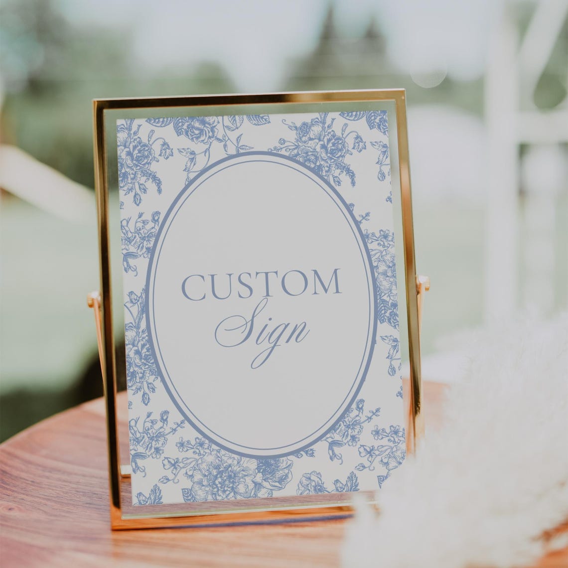 Blue Toile Printable Sign Template: Editable Floral Design (digital ...