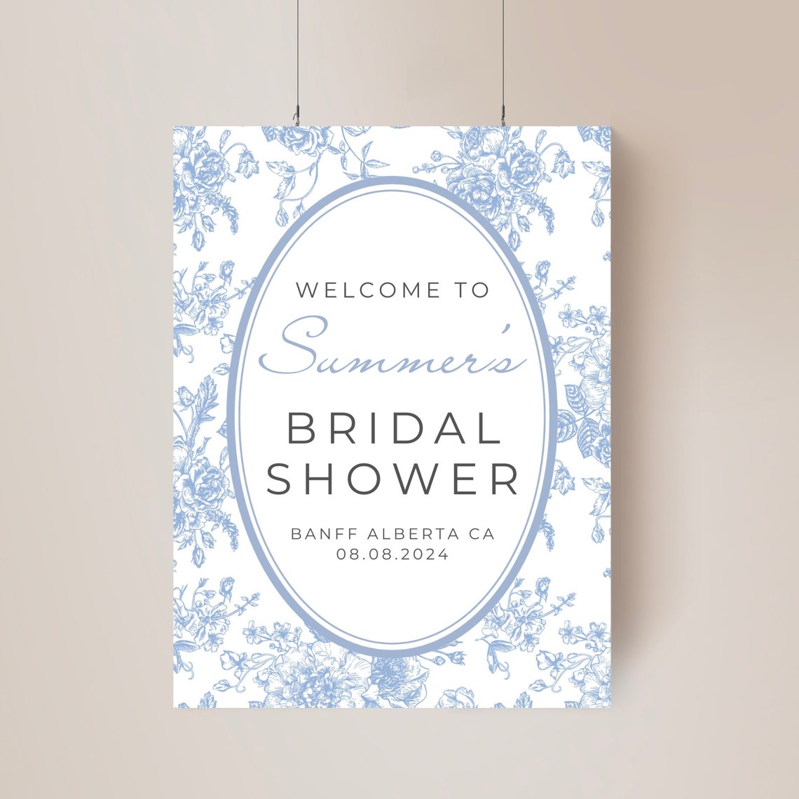 Blue Chinoiserie Bridal Shower Welcome Sign Template Editable Welcome ...