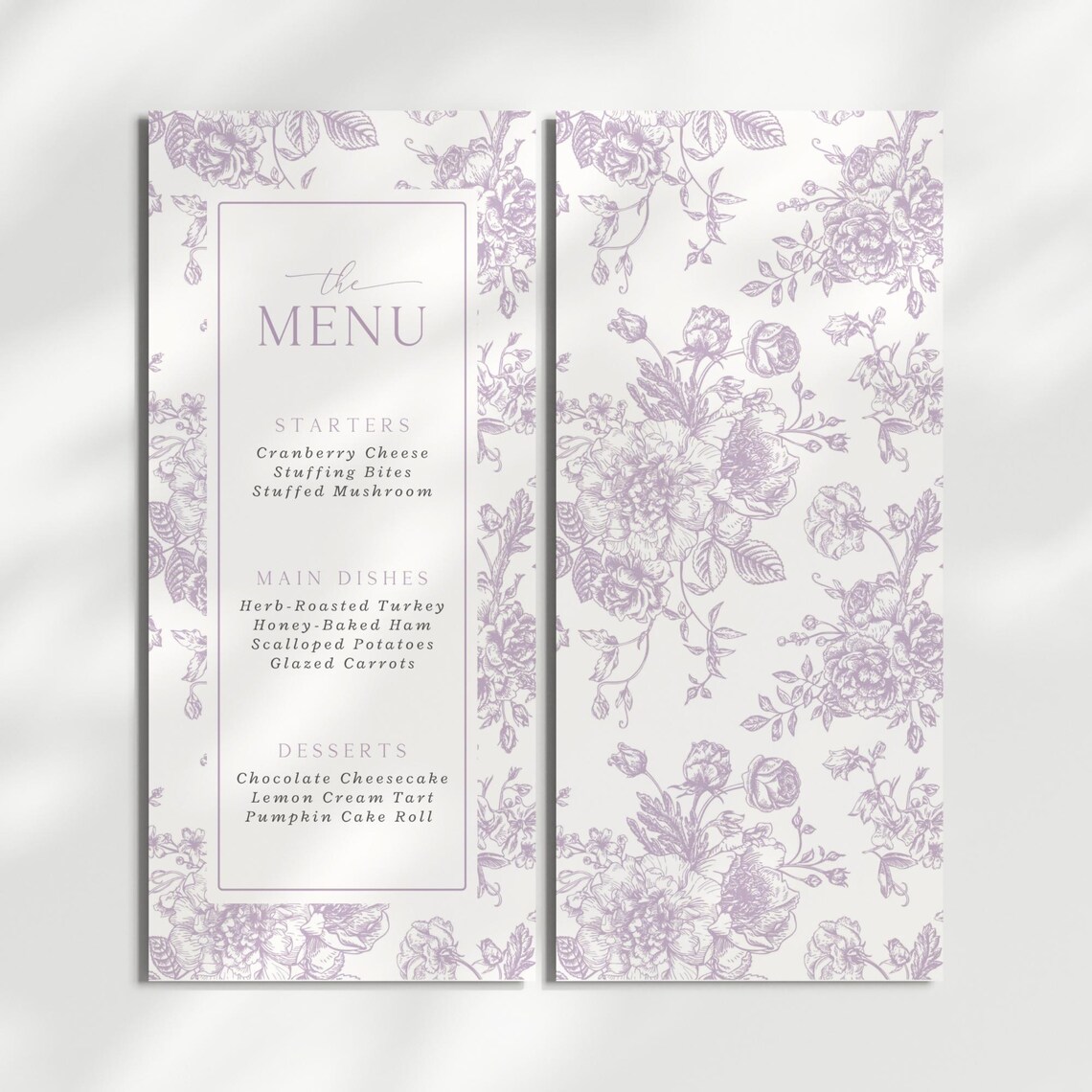 Lavender Toile Menu Template: Editable Wedding, Shower, or Event ...