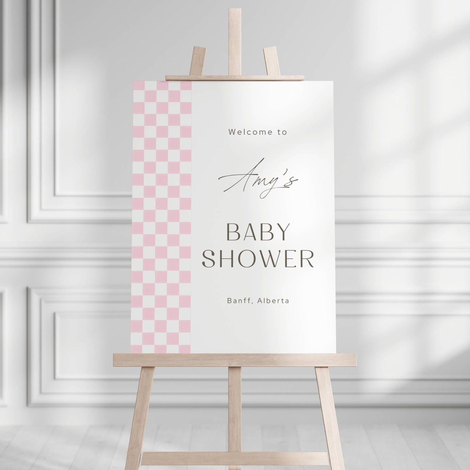 Pink Checkered Baby Shower Welcome Sign: Retro Theme (digital Download ...