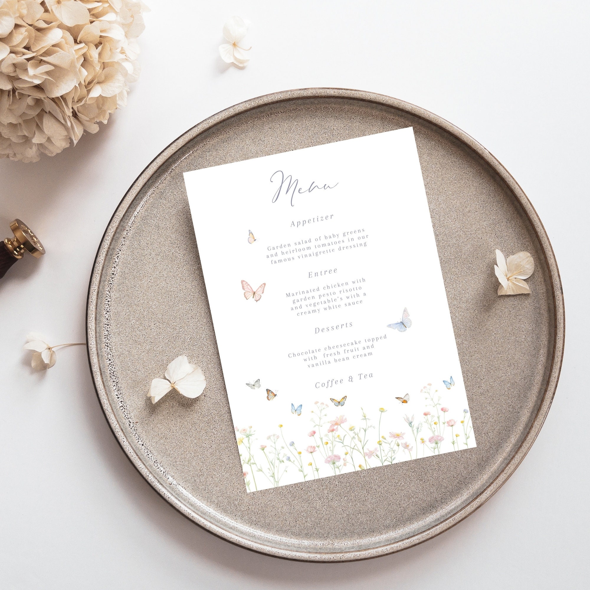 Downloadable Menu Card, Downloadable Floral Menu, Bridal Shower Menu ...