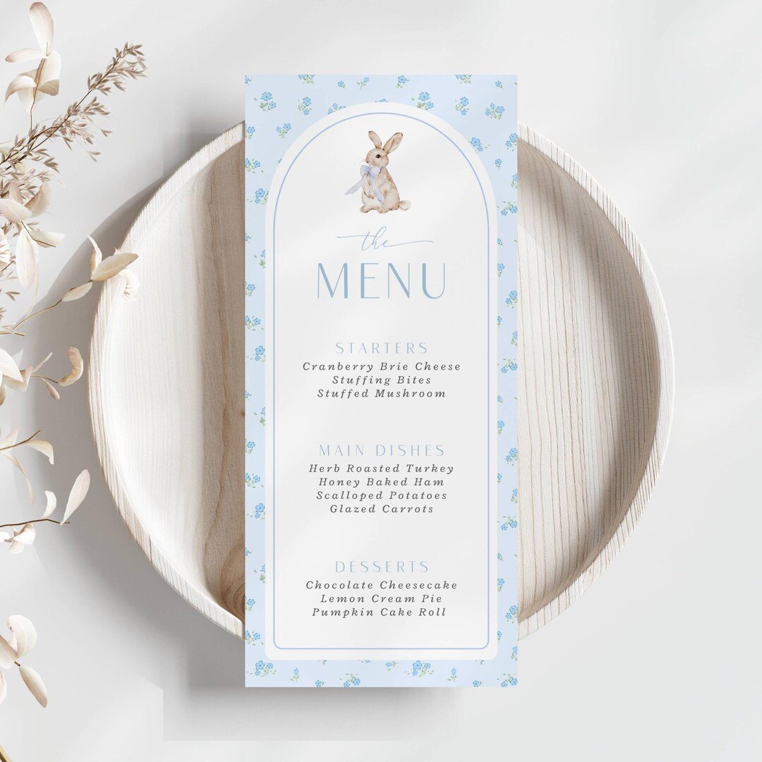 Buy Printable Editable Menu Card Template Baby Shower Blue Floral 4x9 ...