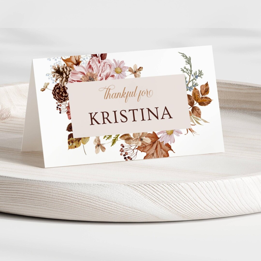 Editable Thanksgiving Place Card Template Fall Floral Thanksgiving ...