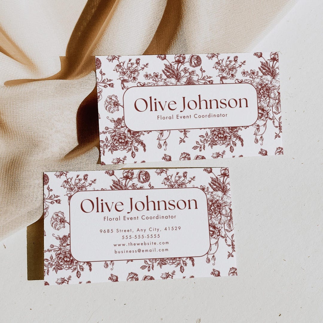 Digital Business Card Template Design Floral Canva Editable Burgundy ...