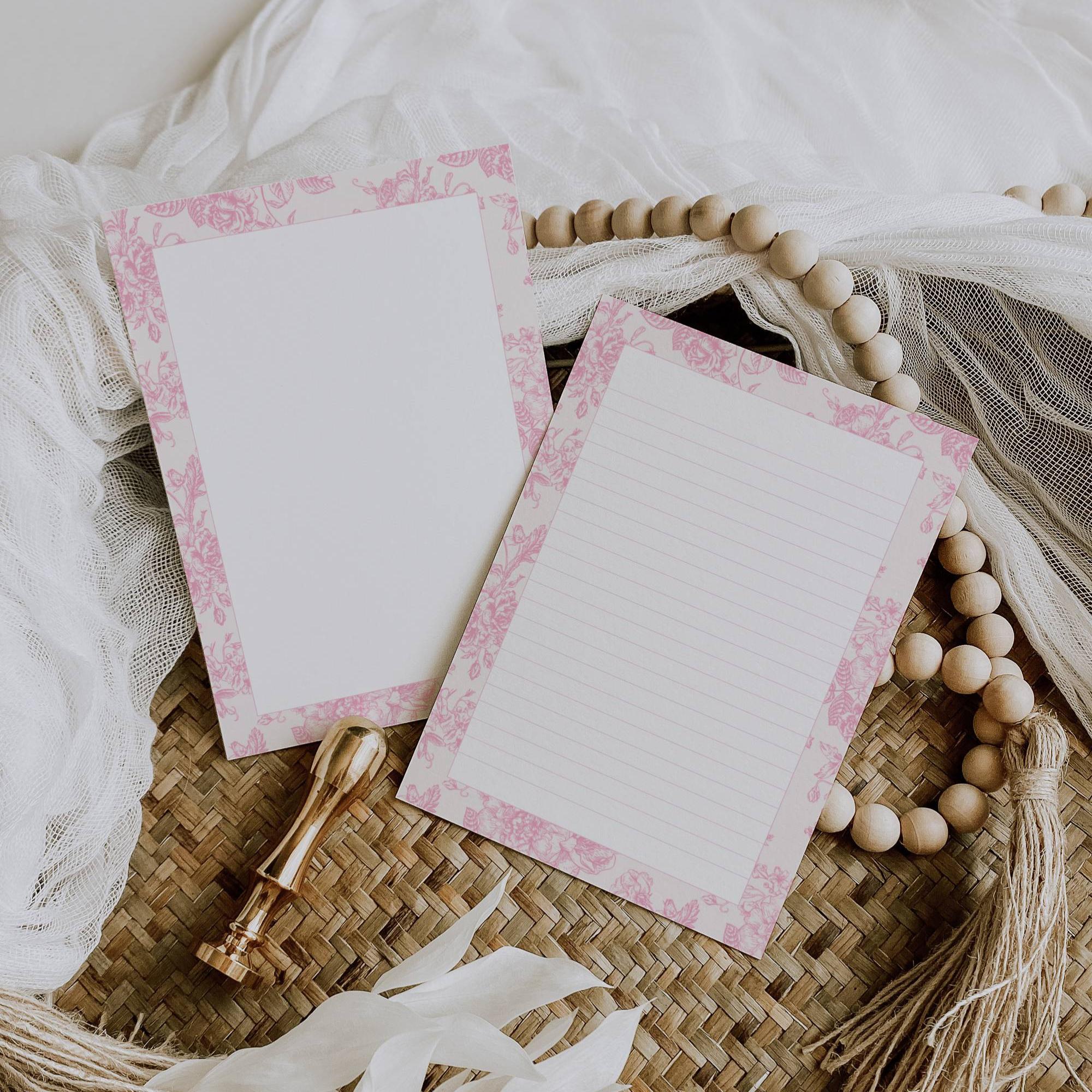 Floral Border Printable Stationery Set: Pink Toile Design (digital ...