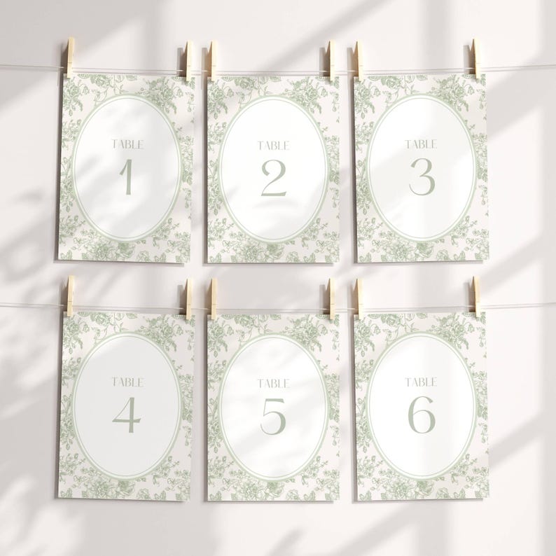 Sage Green Floral Table Number Sign: Elegant Toile Design (digital ...