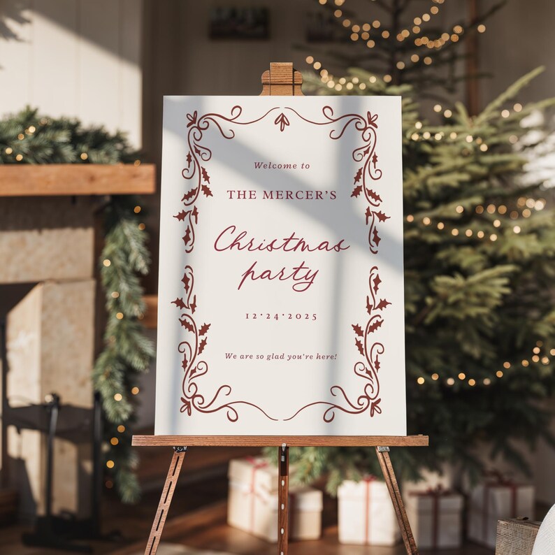 Christmas Party Welcome Sign Editable Template Holiday Event Sign ...