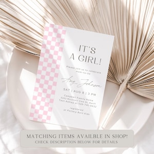 Pink Checkered Baby Shower Welcome Sign: Retro Theme (digital Download ...
