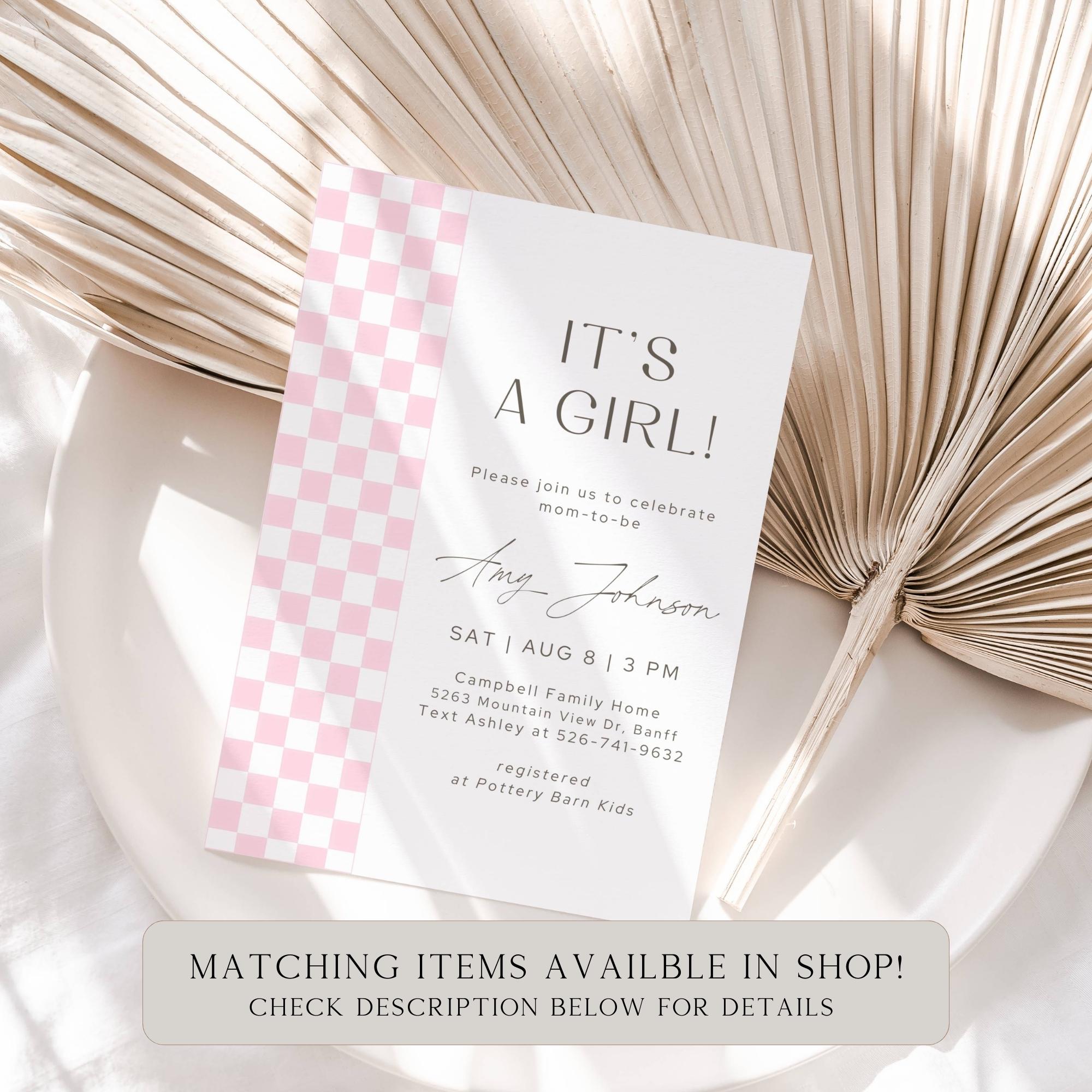 Pink Checkered Baby Shower Welcome Sign: Retro Theme (digital Download ...