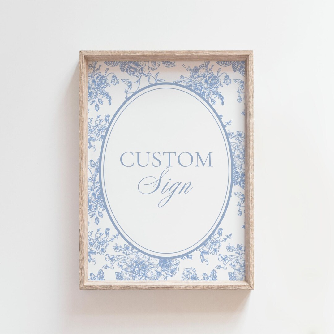 Blue Toile Printable Sign Template: Editable Floral Design (digital ...