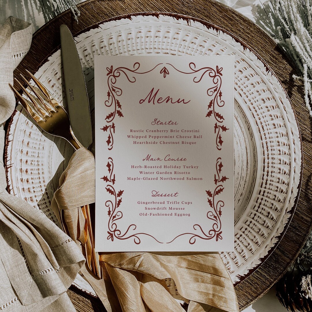 Christmas Dinner Menu Template Editable Holiday Menu Card Printable ...
