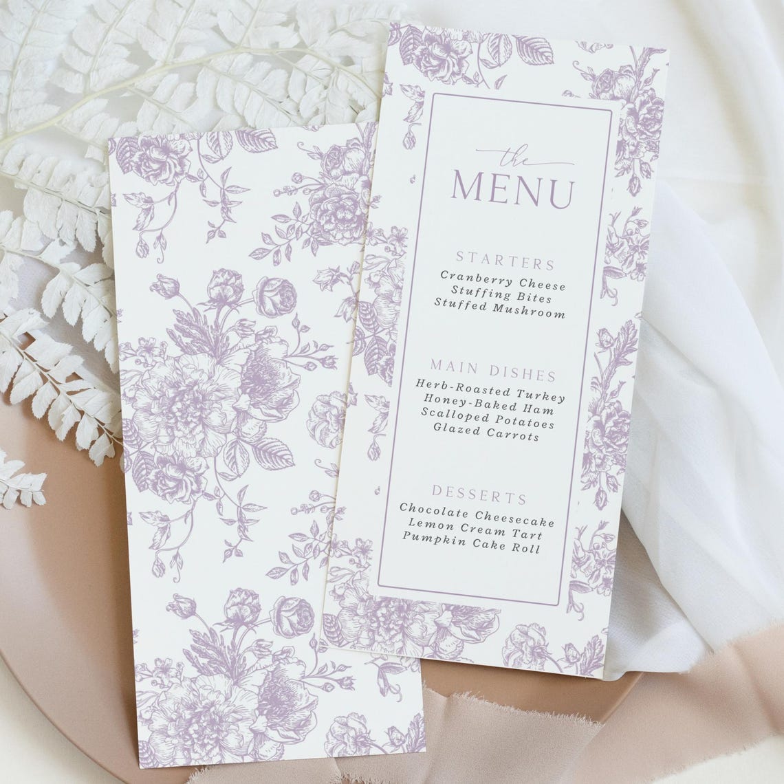 Lavender Toile Menu Template: Editable Wedding, Shower, or Event ...