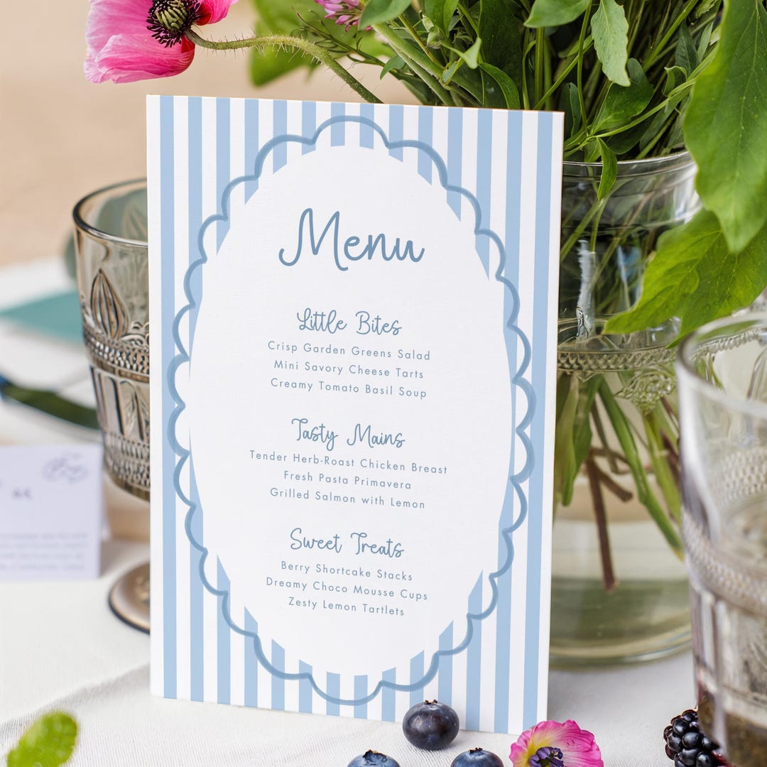 Blue Menu Template Design Service Layout Plan Party Event Meal Display ...