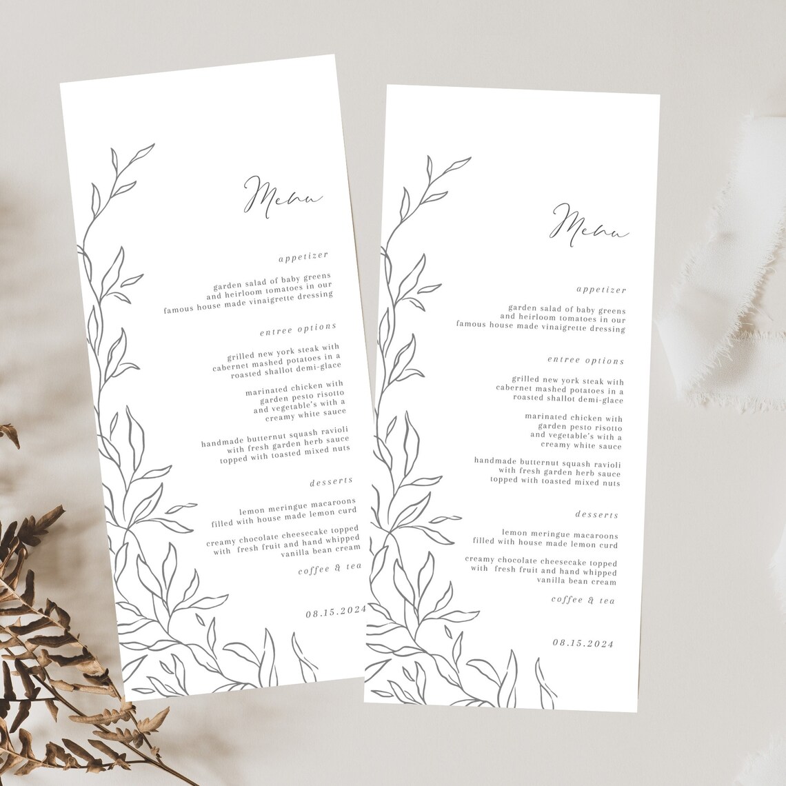 Downloadable Menu Card Template Elegant Wedding Menu Template Modern ...