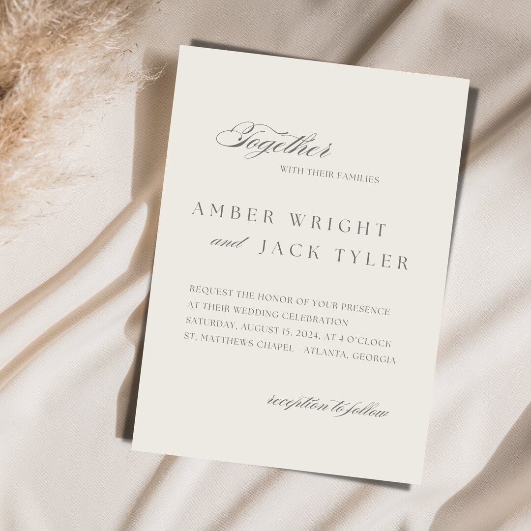 Neutral Minimalist Wedding Invitation Template, Minimal Modern Wedding ...