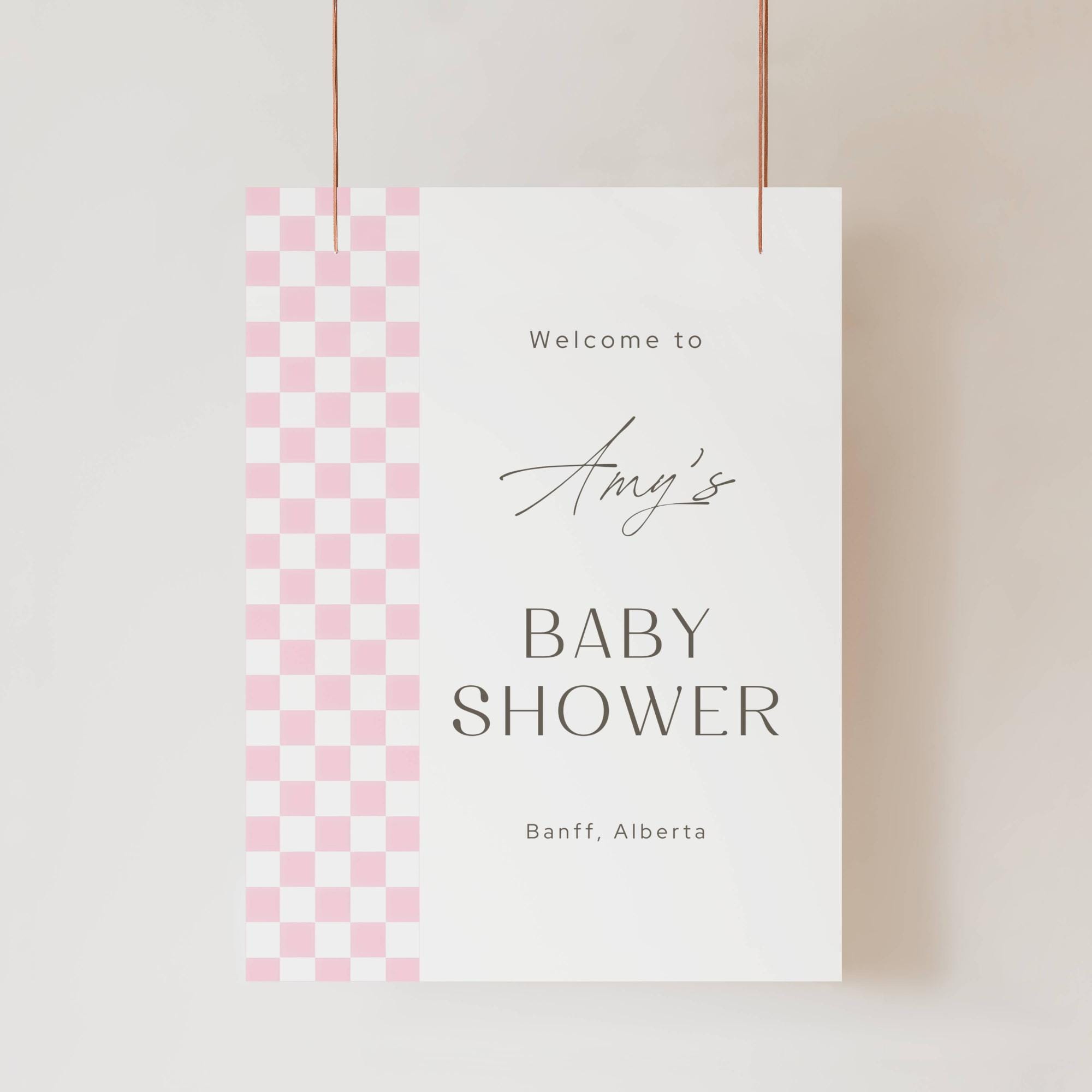 Pink Checkered Baby Shower Welcome Sign: Retro Theme (digital Download ...