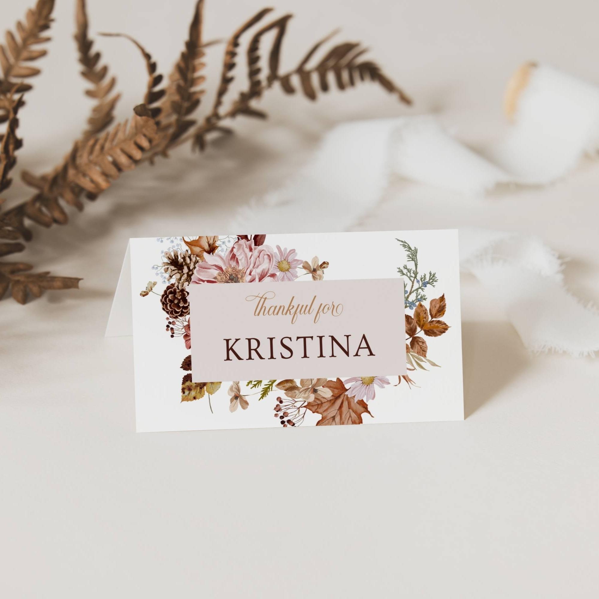Editable Thanksgiving Place Card Template Fall Floral Thanksgiving ...