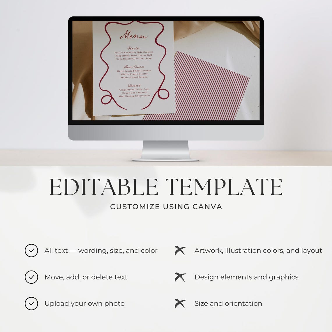 Holiday Dinner Menu Template Christmas Menu Card Editable Canva ...