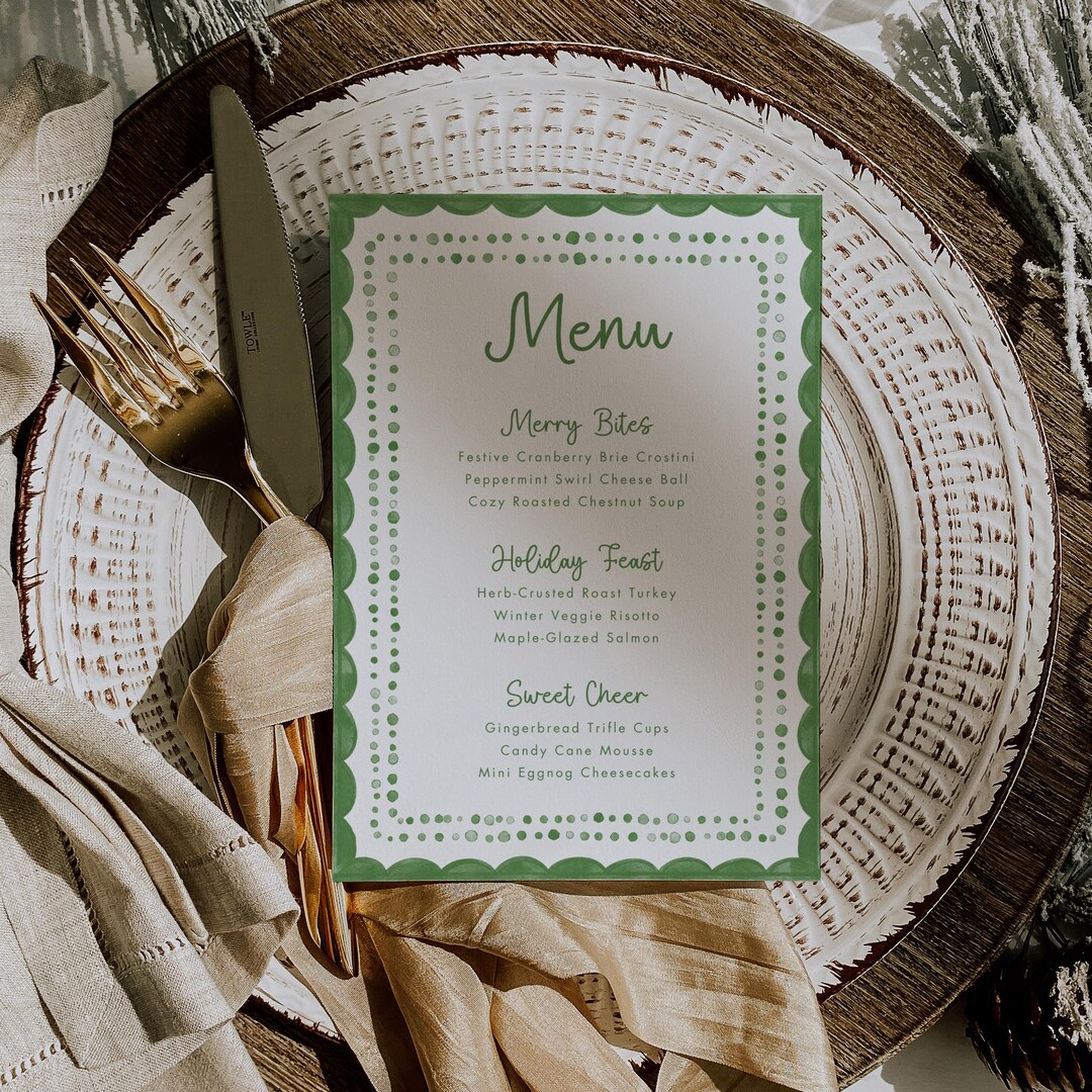 Elegant Christmas Dinner Menu Template: Festive Winter Design (digital ...