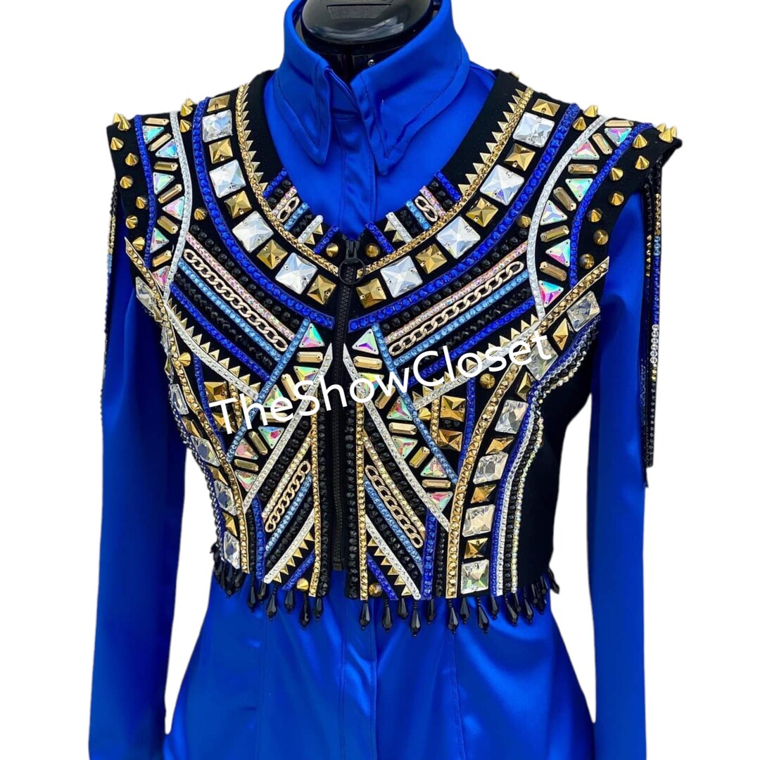 Black Base Show Bolero With Gold and Blues Accents + Blue Base Shirt - Etsy