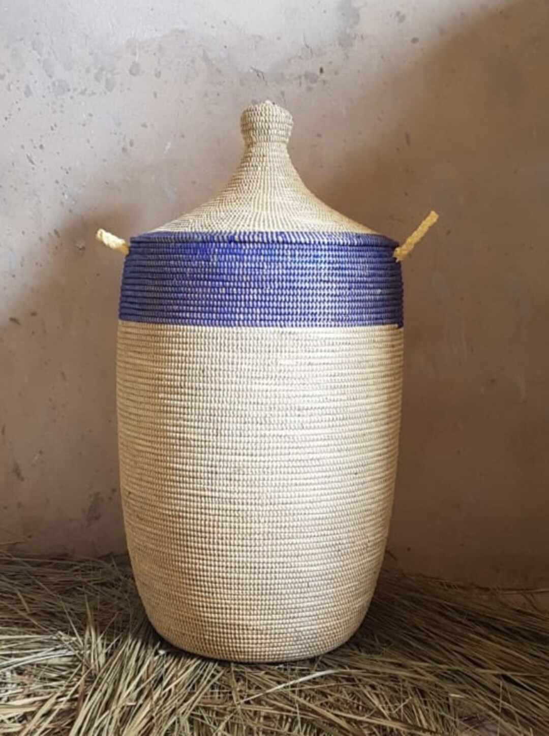 African Handmade Storage Tan and Blue _ Large - Etsy