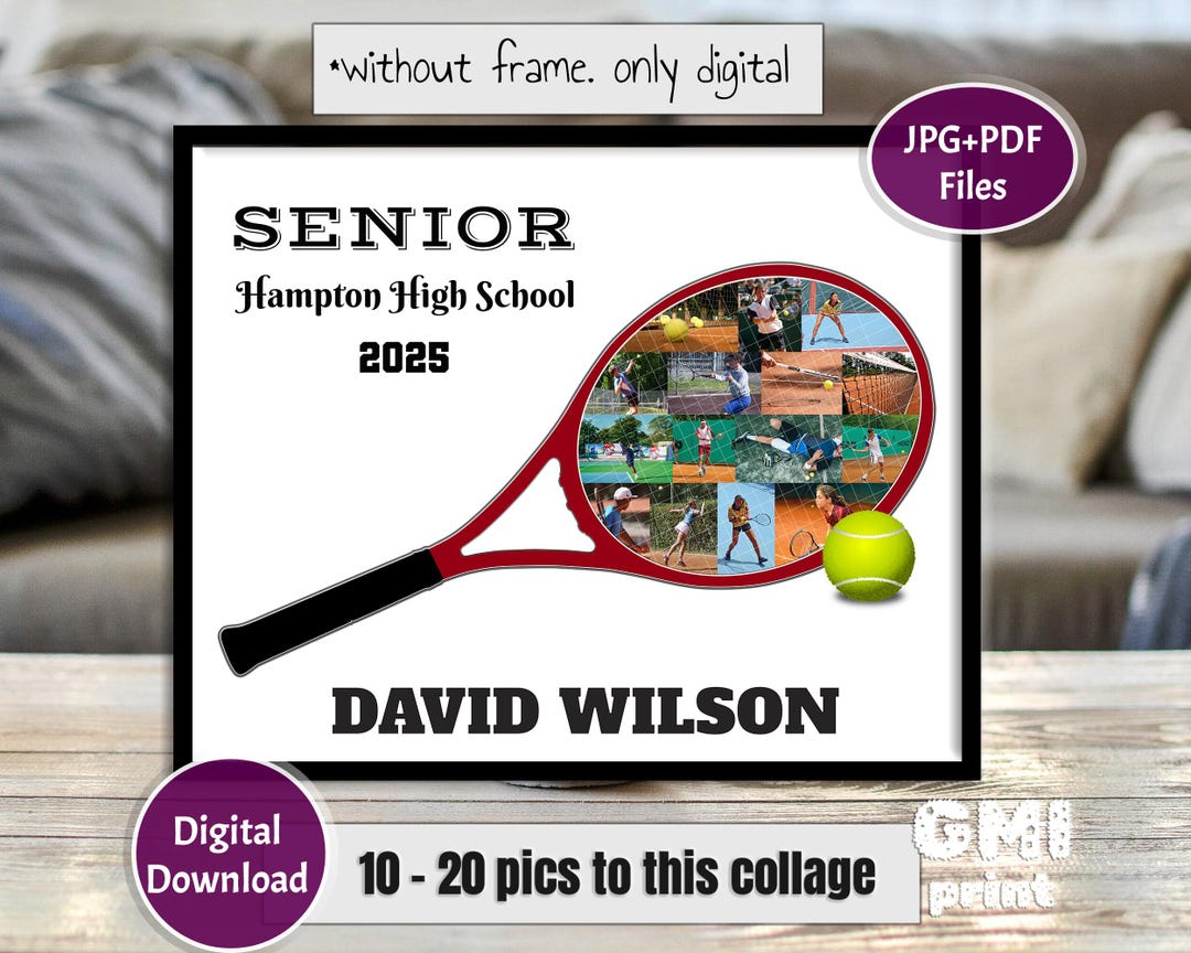 Tennis Racket Photo Collage, Tennis Coach Gift, Gift for Tennis Player ...