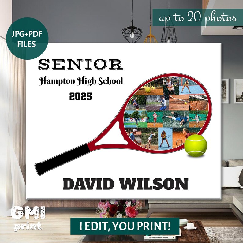 Tennis Racket Photo Collage, Tennis Coach Gift, Gift for Tennis Player ...