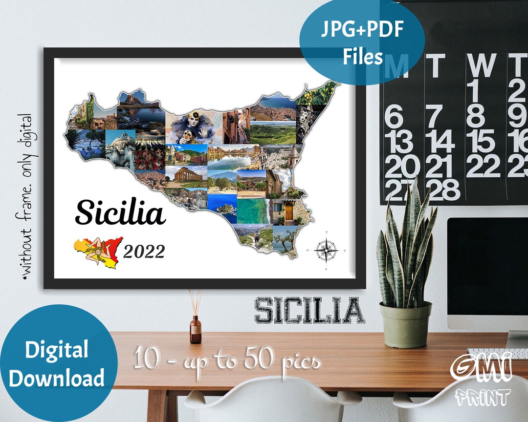 Sicilia Photo Collage MAP Collage Wedding Gift Italy - Etsy