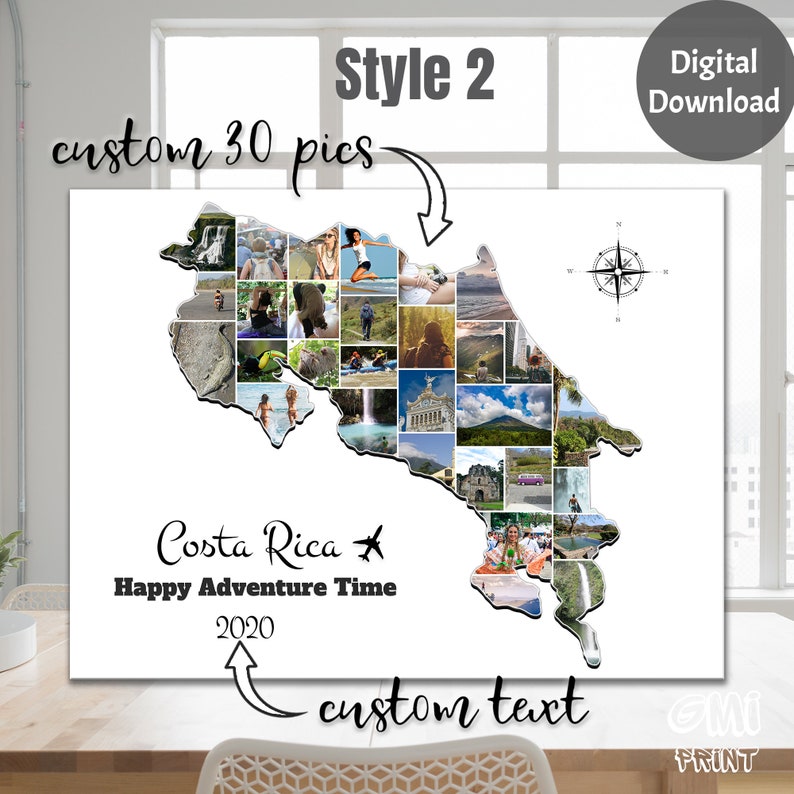 Costa Rica Photo Collage MAP Photo Collage Wedding Gift - Etsy