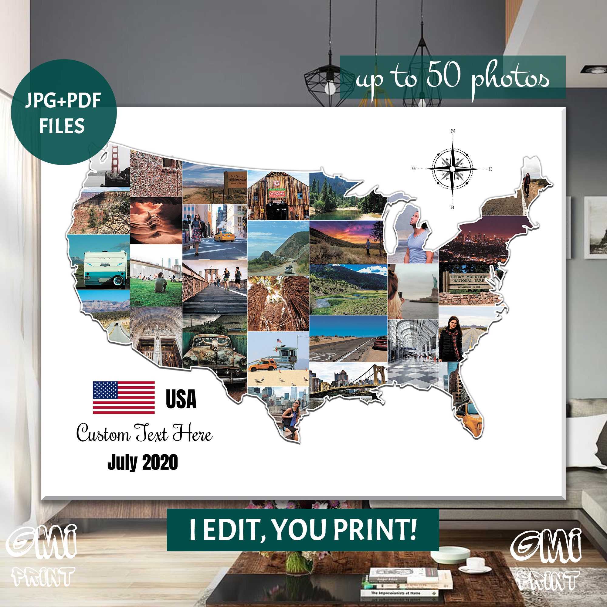 USA Photo Collage American MAP Collage Wedding Gift | Etsy