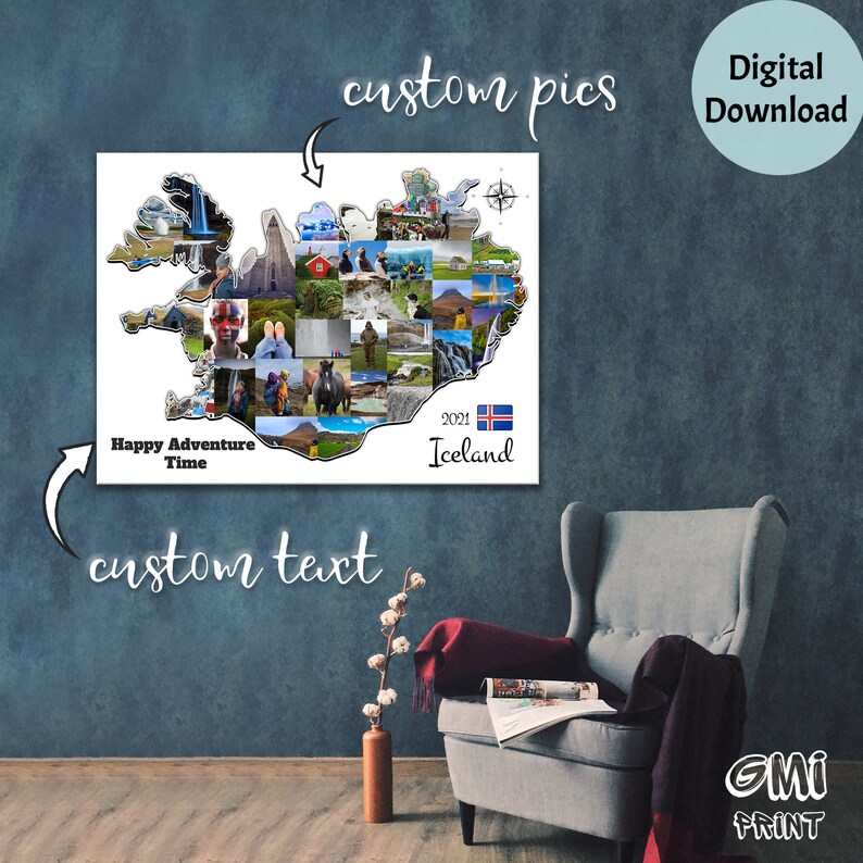 Iceland Photo Collage, MAP Collage, Wedding Gift, Honeymoon Photo ...