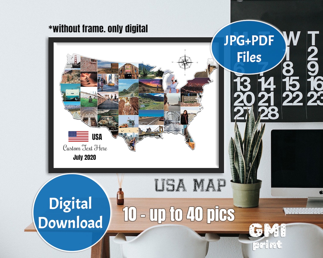 USA Photo Collage, American MAP Collage, Wedding Gift, Honeymoon Photo ...