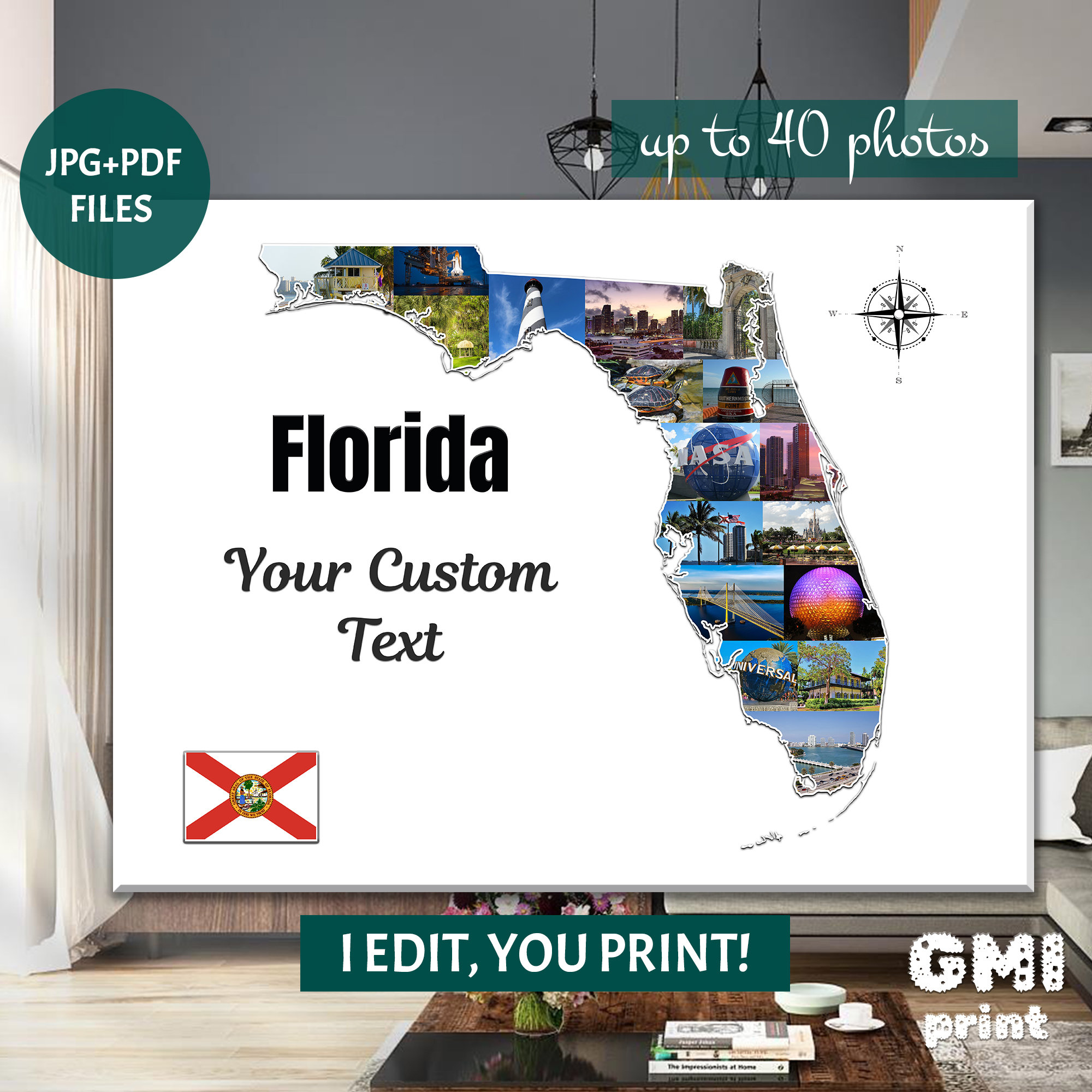 Florida Photo Collage, USA State Photo Gift, Wedding Gift, Vacation Map ...