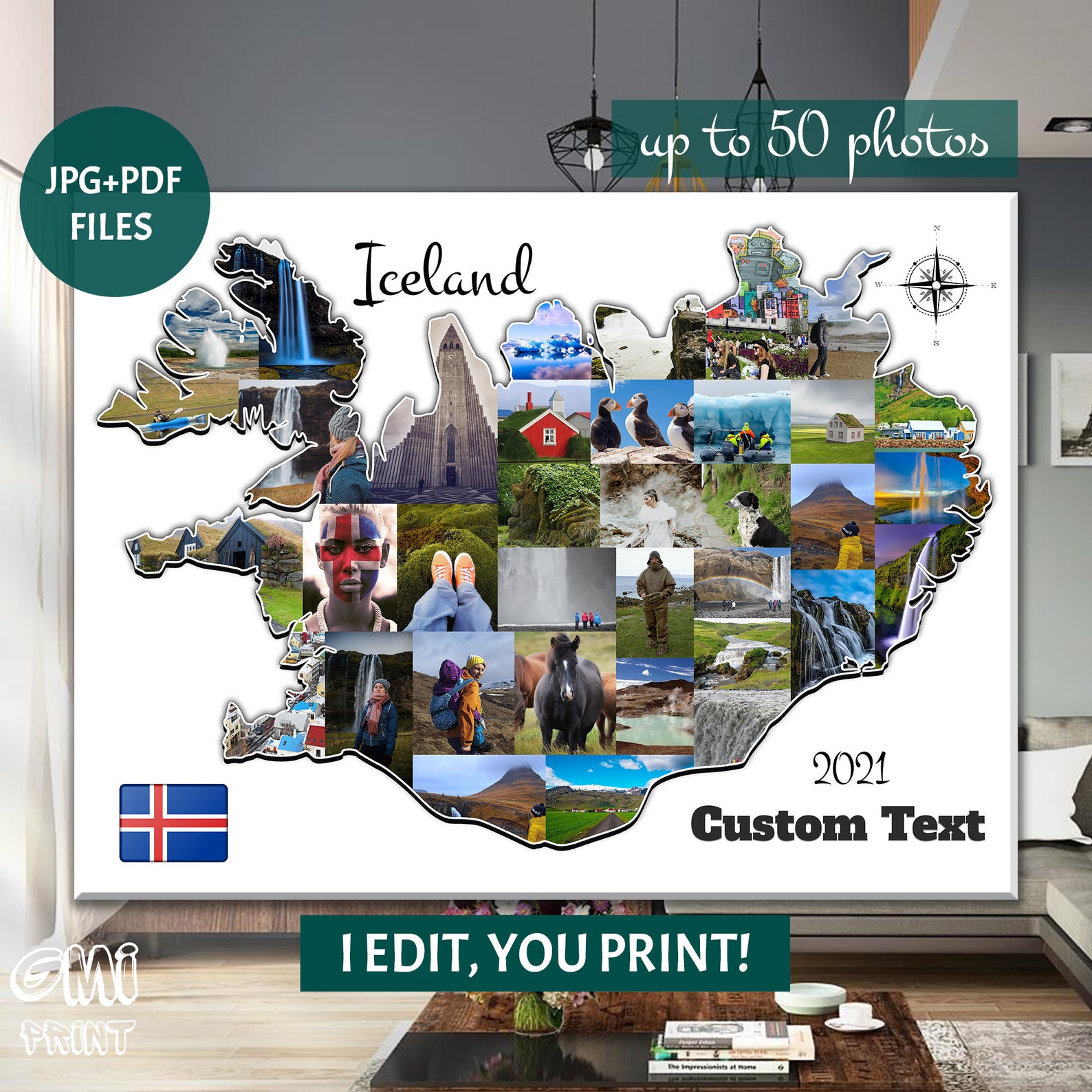Iceland Photo Collage, MAP Collage, Wedding Gift, Honeymoon Photo ...