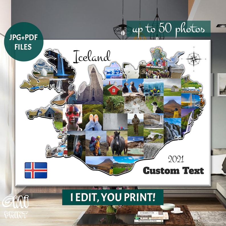 Iceland Photo Collage, MAP Collage, Wedding Gift, Honeymoon Photo ...