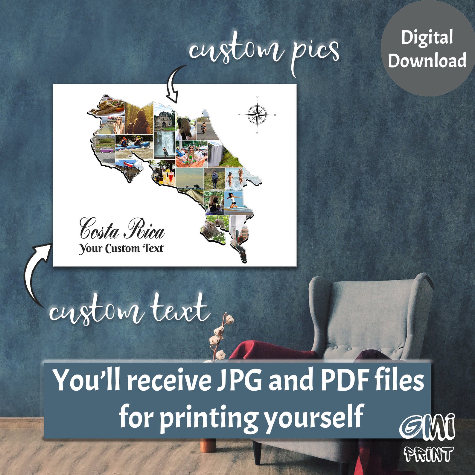 Costa Rica Photo Collage MAP Photo Collage Wedding Gift - Etsy