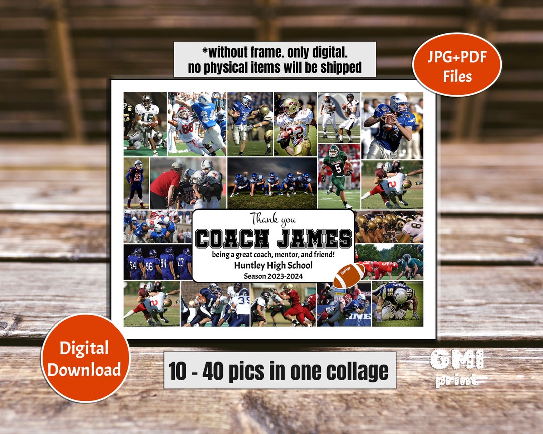 Coach Football Photo Gift, Sport Photo Collage, Custom Gift for Coach ...