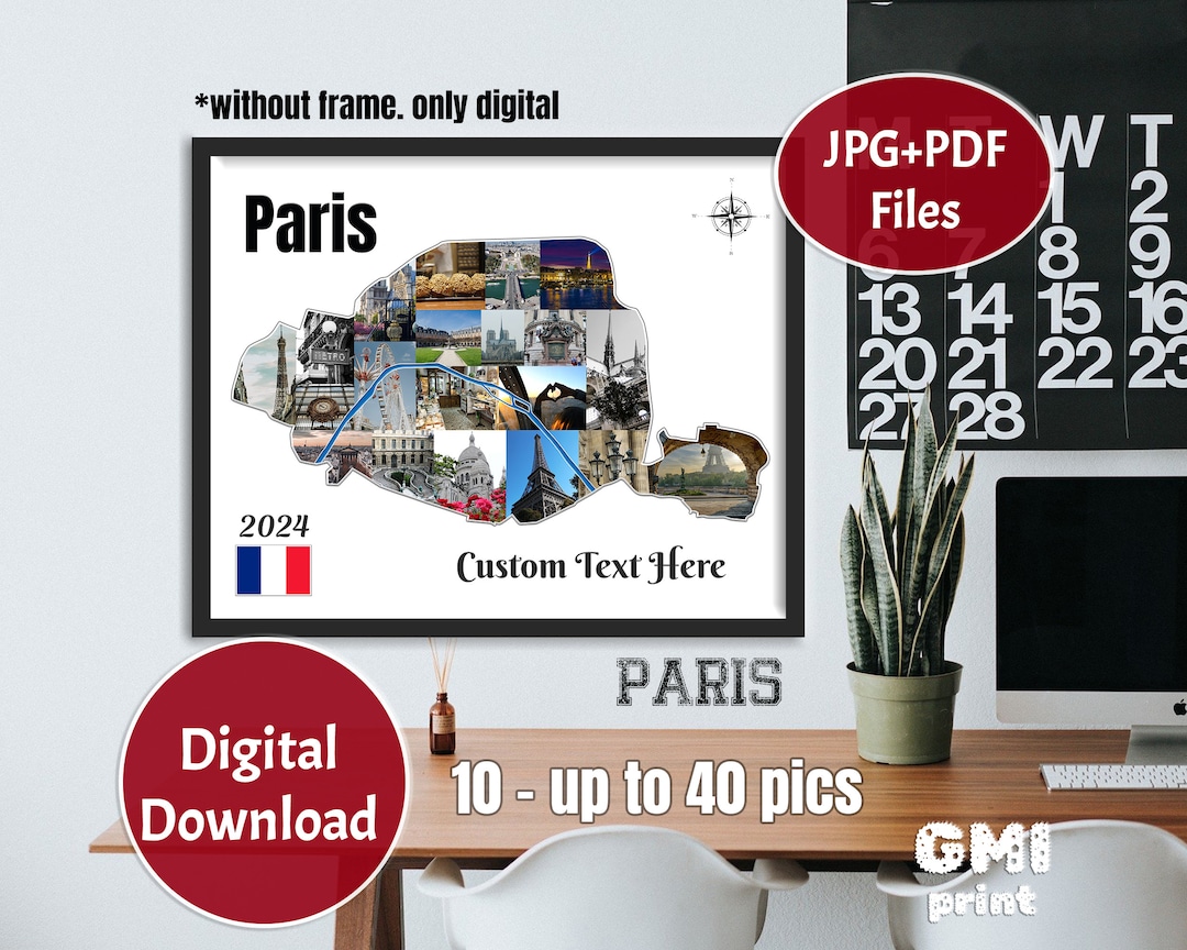 Paris Photo Collage, Any City MAP Collage, Wedding Photo Gift, France ...