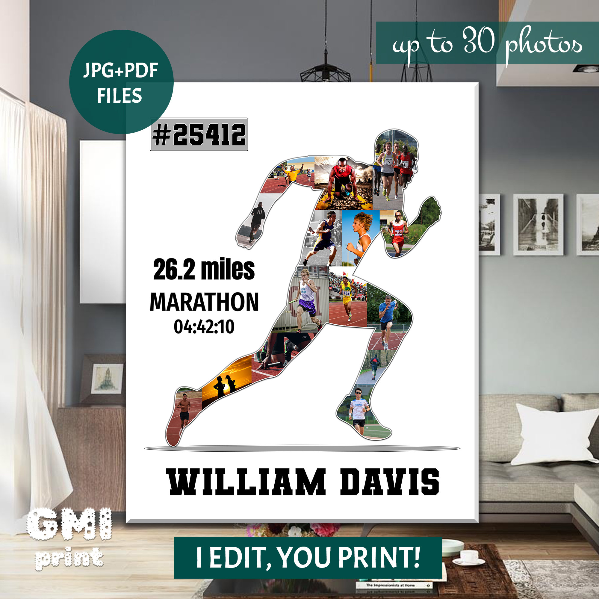 Male Runner Photo Gift, Runner Photo Collage,runner Track Gift ...