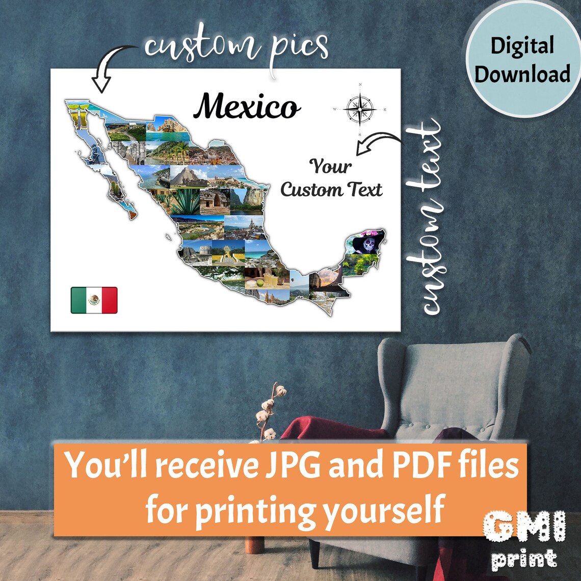 Mexico Photo Collage, MAP Collage, Wedding Gift, Mexico Vacation ...