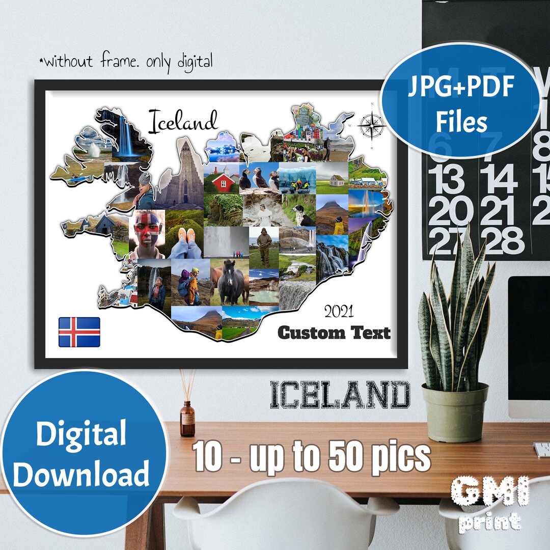Iceland Photo Collage, MAP Collage, Wedding Gift, Honeymoon Photo ...