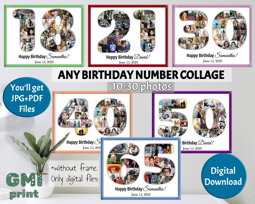 Any Number Birthday Photo Collage, Anniversary Gift, Photo Gift, Party ...