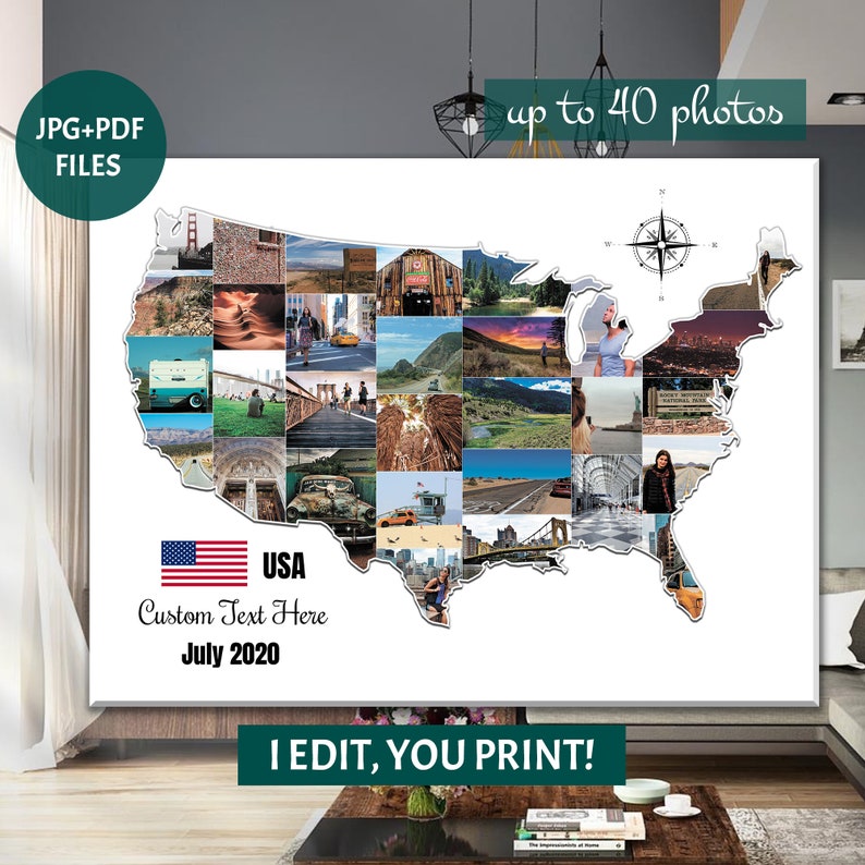 USA Photo Collage, American MAP Collage, Wedding Gift, Honeymoon Photo ...
