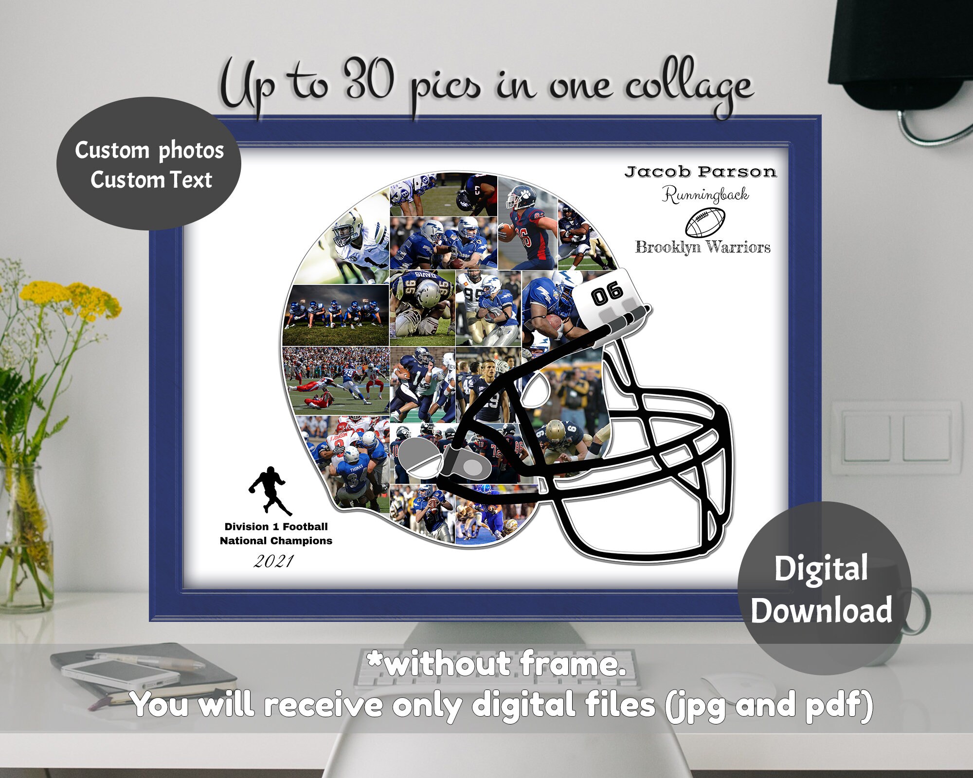Football Photo Gift, American Football Photo Collage, Football Player ...